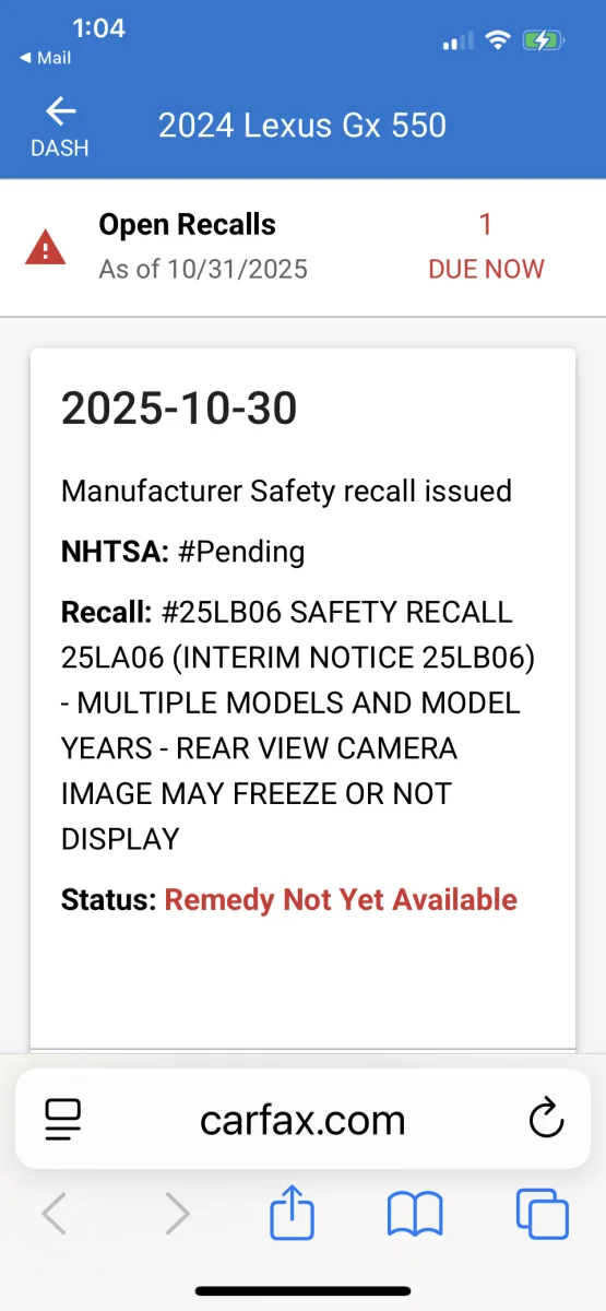 Safety Recall | 2024 Lexus GX 550 Forum